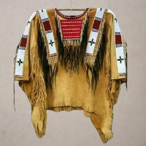Men 100 % Suede Leather Native Sioux War Beaded Shirt, Men Western ...