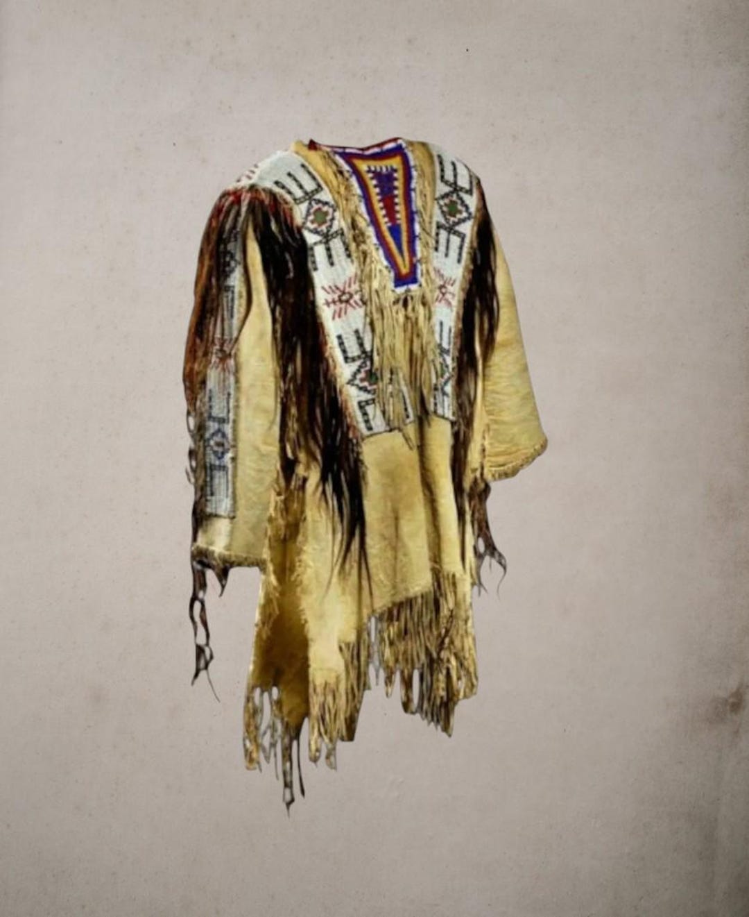 Men Native American Western Sioux Warrior Scalp Suede Leather Beaded ...