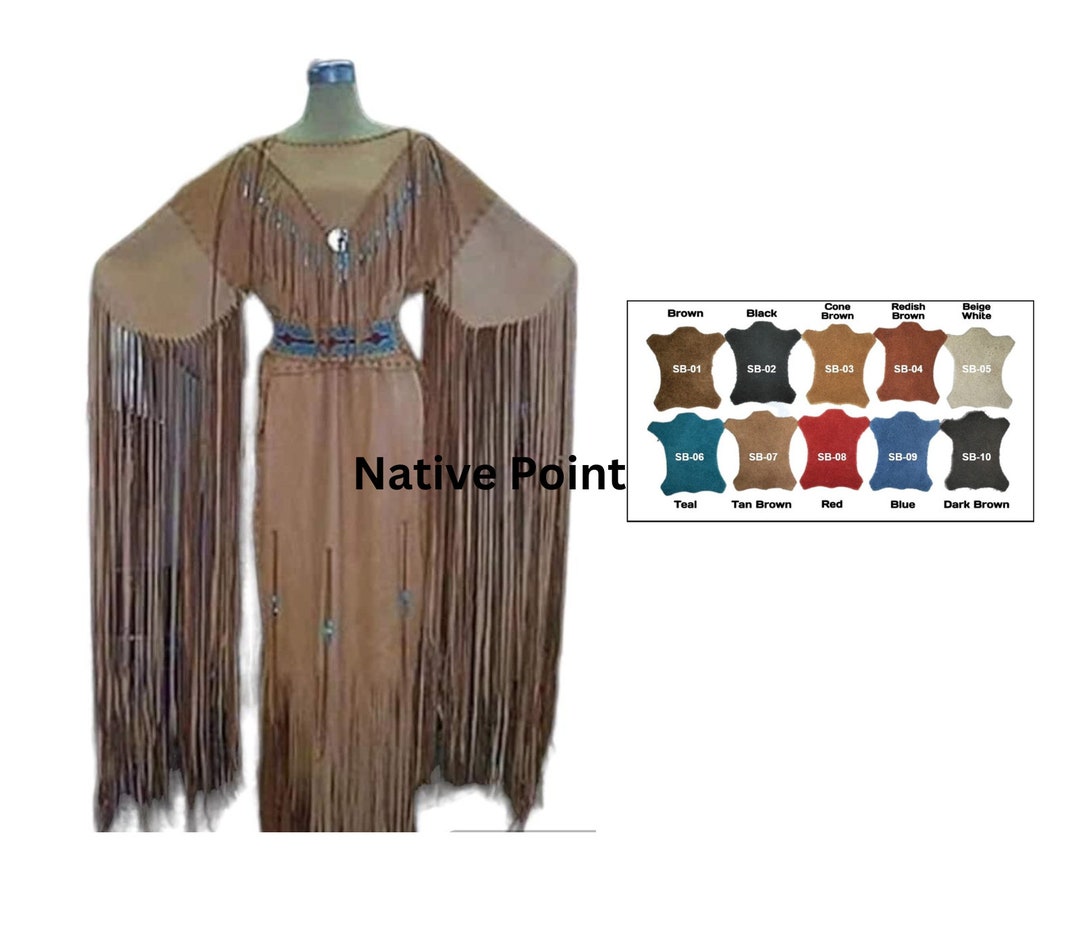 Womens Handmade Native Long Wedding Dress Powwow Regalia Suede Leather ...