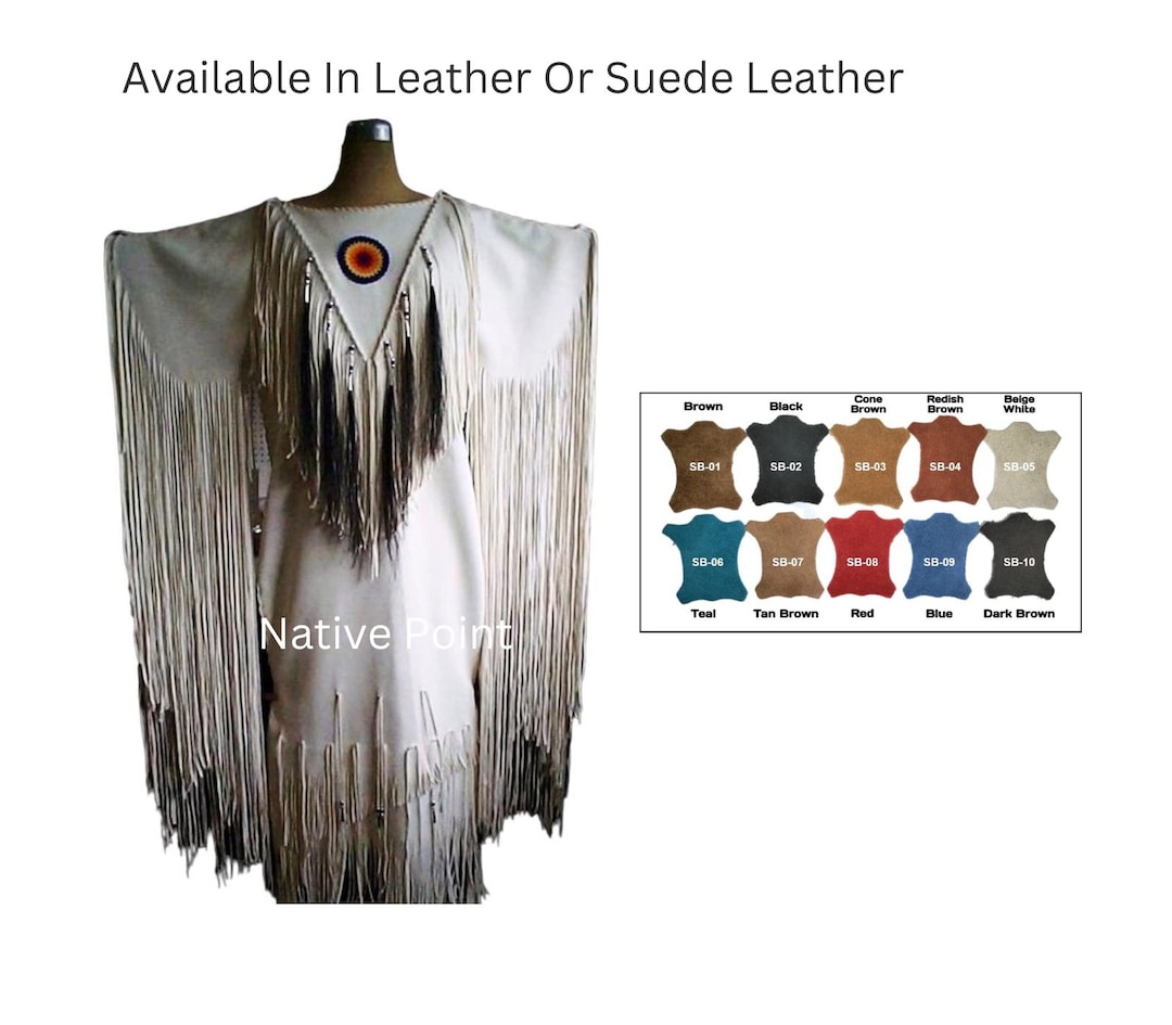 Women Native Long Powwow Regalia Wedding Dress Suede Leather Dress ...