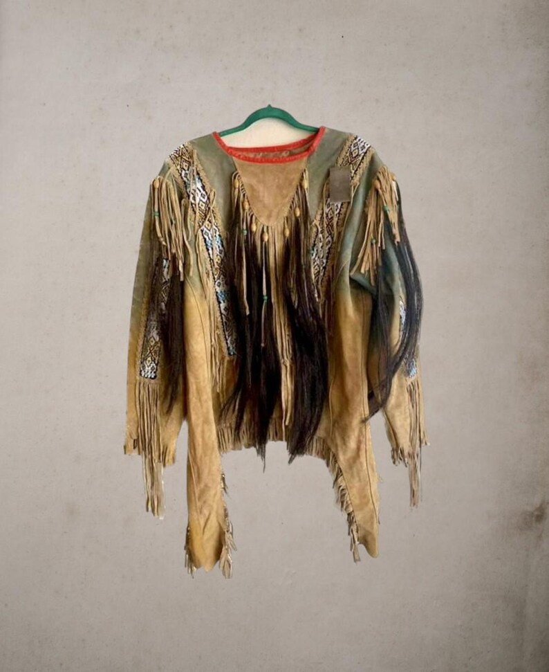 Men Western Sioux Native American Suede Leather Beaded Work War Shirt ...