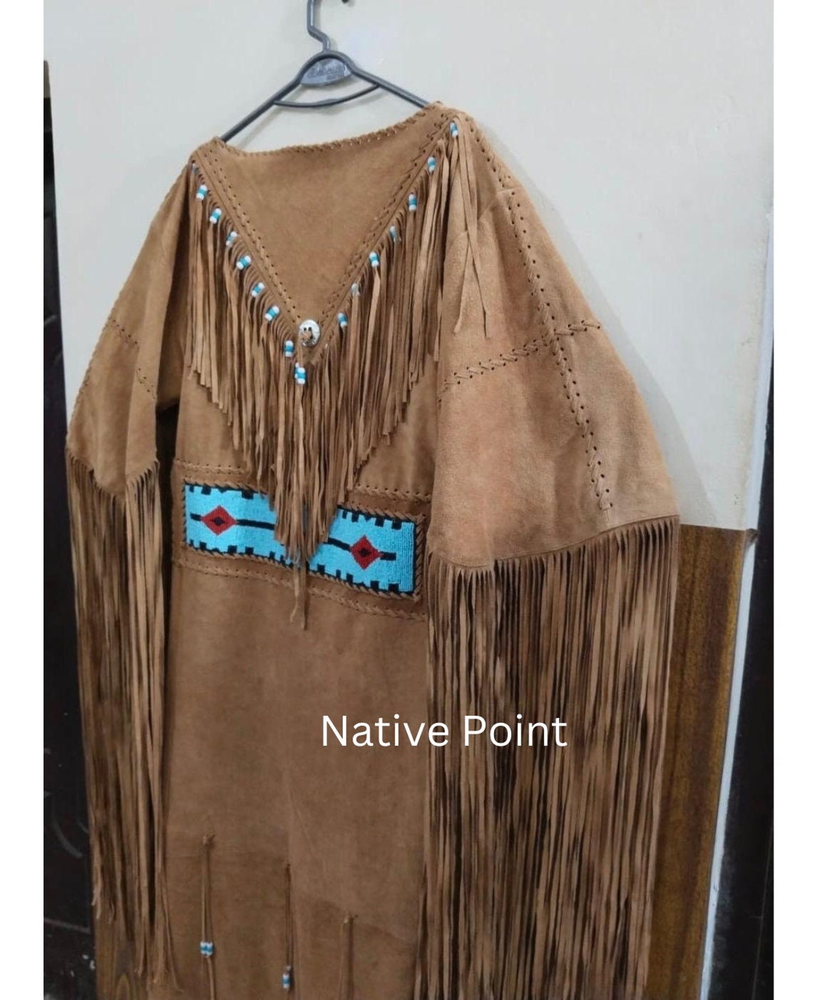 Womens Handmade Native Long Wedding Dress Powwow Regalia Suede Leather ...