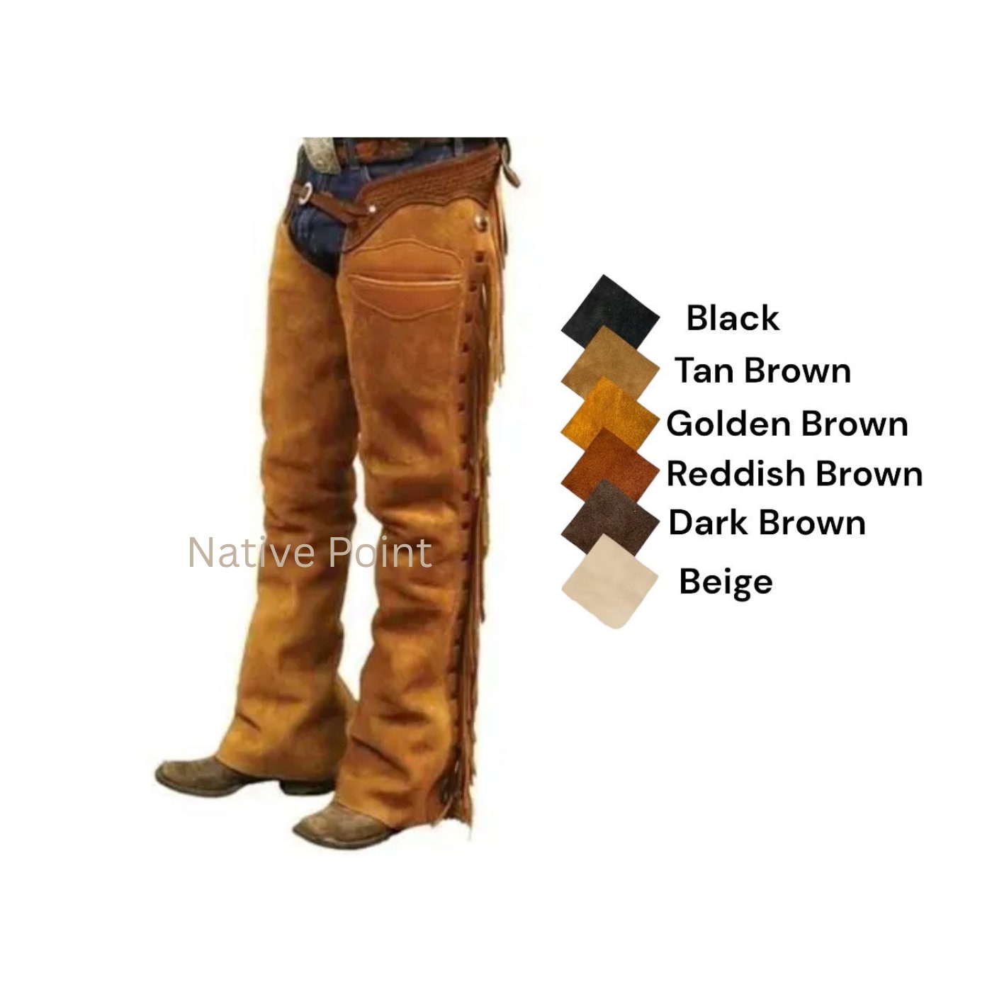 Handmade Native Western Cowboy Style Leather Chap Fringes Suede Leather ...