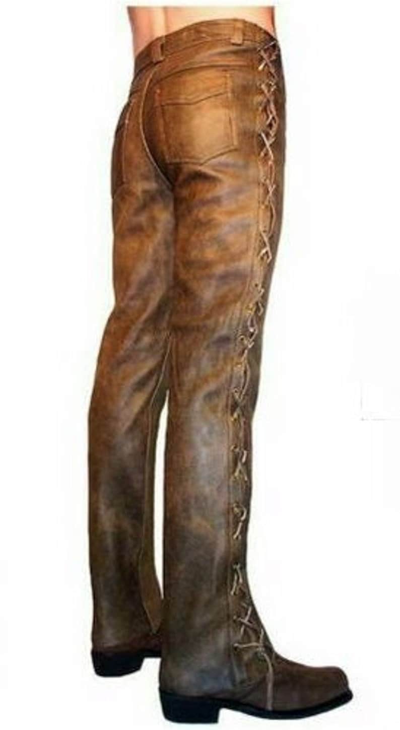 Men Leather Pant Side Lace Western Cowboy Style Leather Pant Western ...