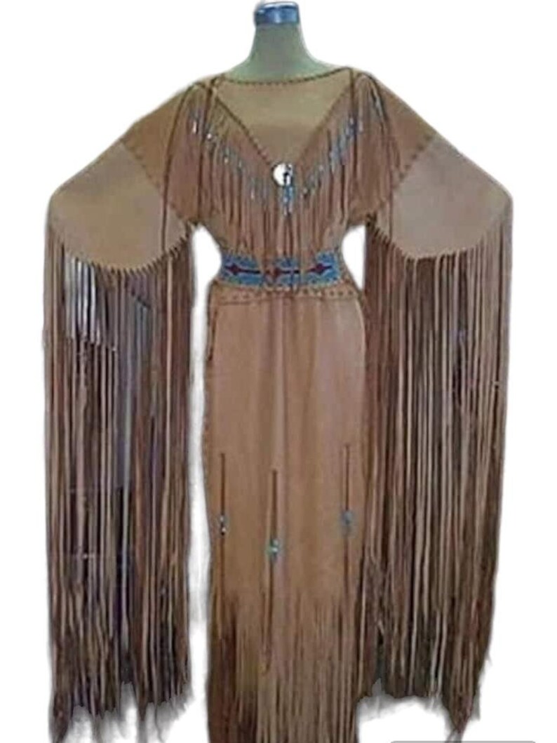 Womens Handmade Native Long Wedding Dress Powwow Regalia Suede Leather ...