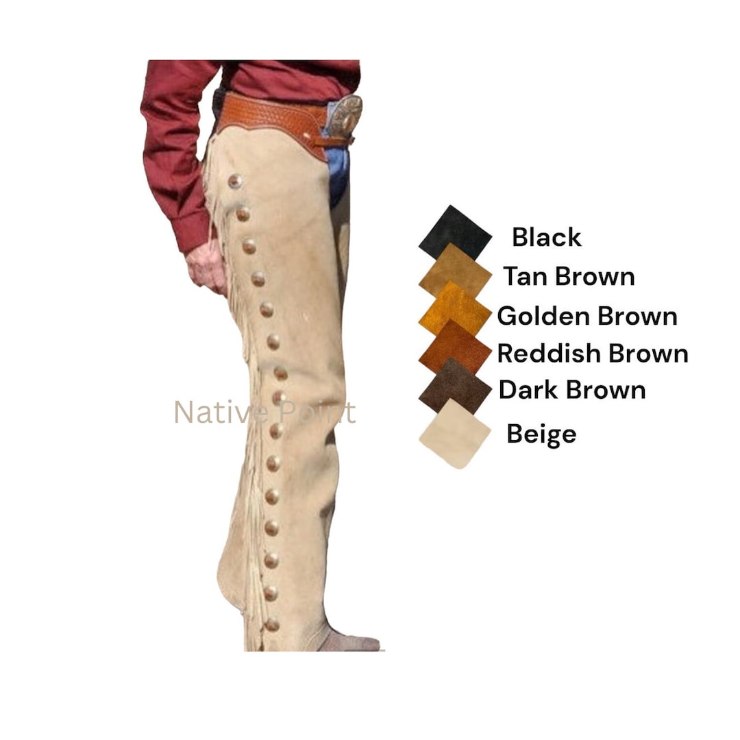 Handmade Native Western Cowboy Style Leather Chap Fringes Suede Leather ...
