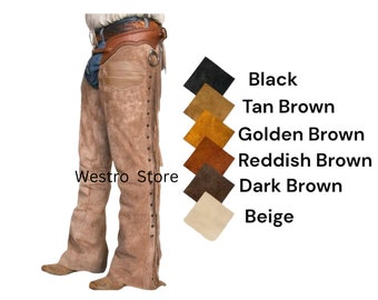 Handmade Native Western Cowboy Style Leather Chap Fringes Suede Leather ...