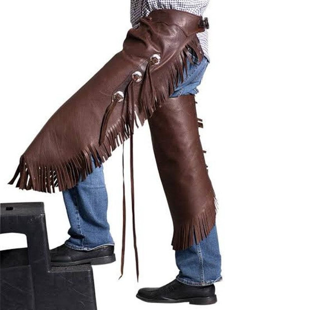 Men Leather Chap Western Wear Cowboy Leather Chap Fringes - Leather ...