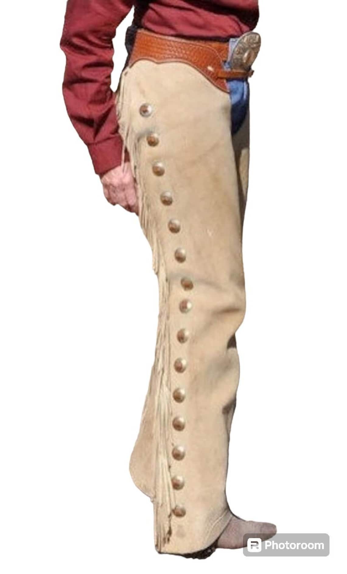 Handmade Native Western Cowboy Style Leather Chap Fringes Suede Leather ...