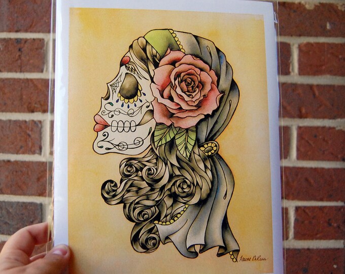 8x10 Sugar Skull Gypsy Rose Print of an Original Watercolor - Etsy