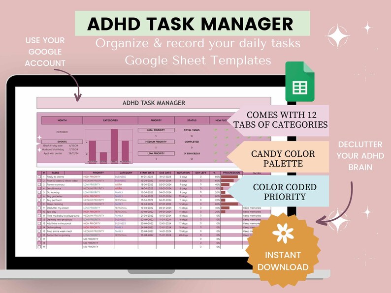 To Do List Task Tracker Template Productivity Planner Spreadsheet Daily ...
