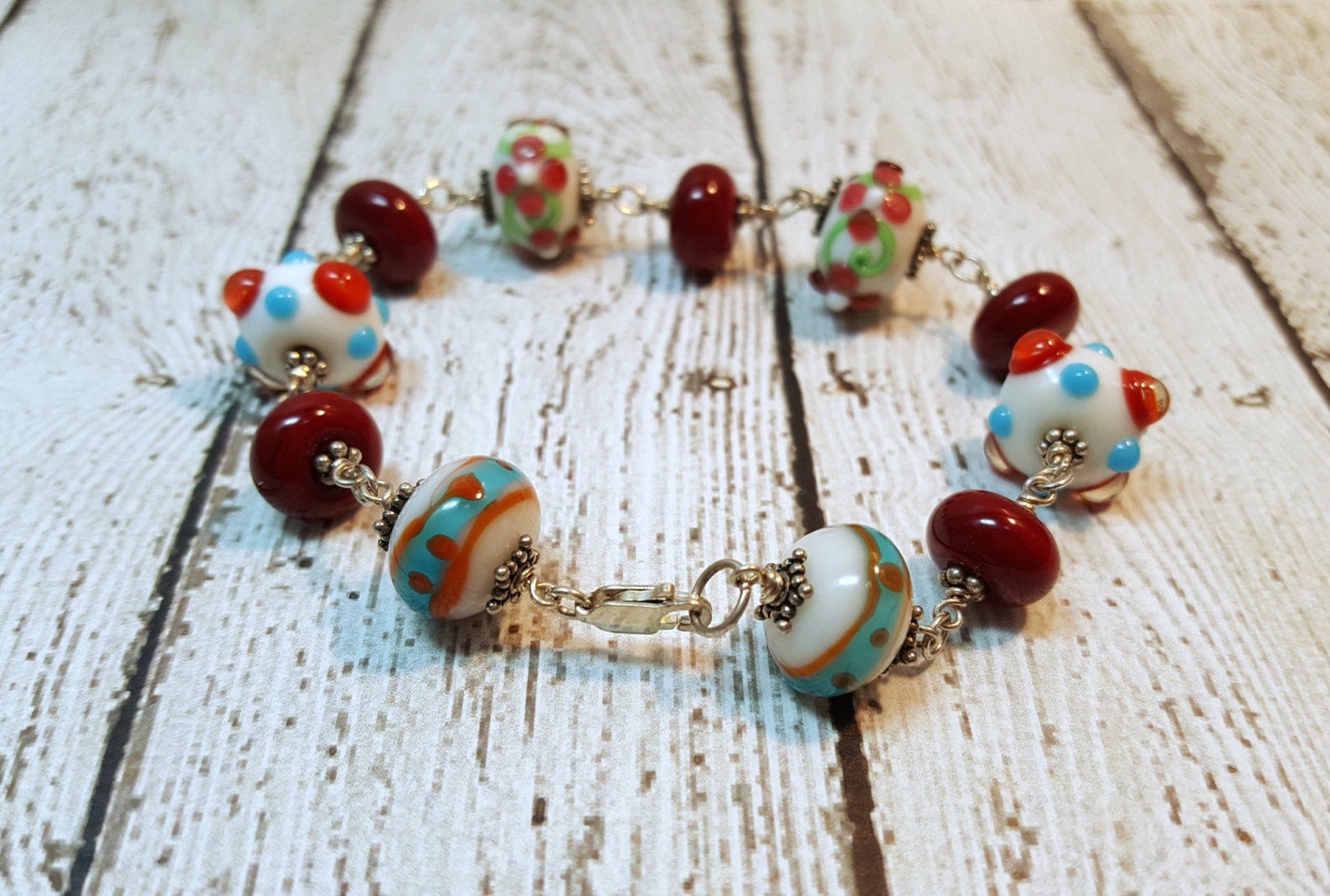 Spring Carnival Bracelet, Botanical Bracelet, Artisan Lampwork Bracelet ...