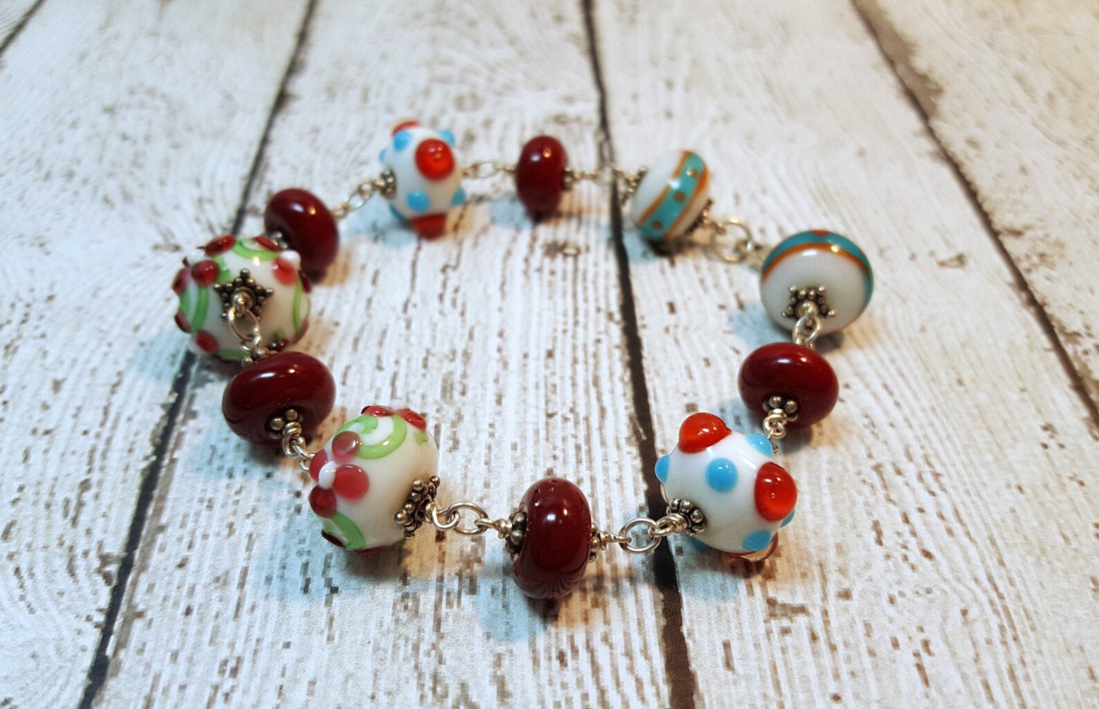 Spring Carnival Bracelet, Botanical Bracelet, Artisan Lampwork Bracelet ...