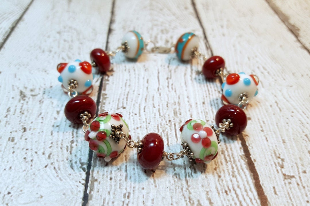 Spring Carnival Bracelet, Botanical Bracelet, Artisan Lampwork Bracelet ...