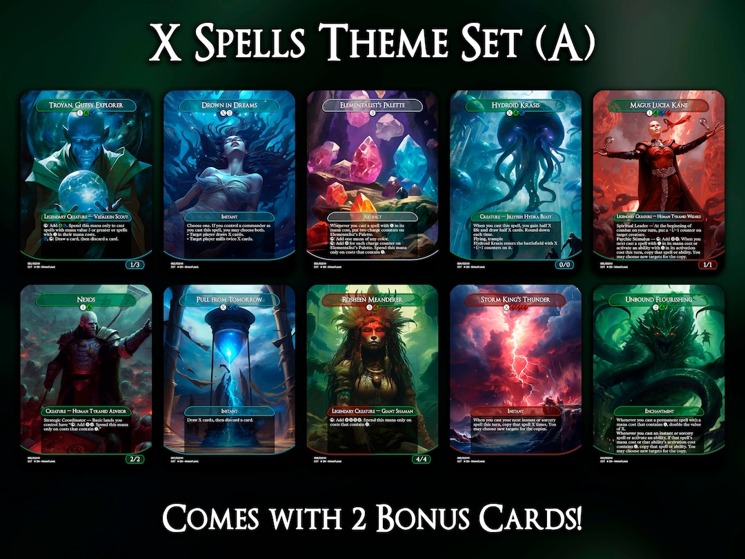X Spells Theme Set A 10 Cards Set Comes With 2 Bonus Cards MTG Proxy ...