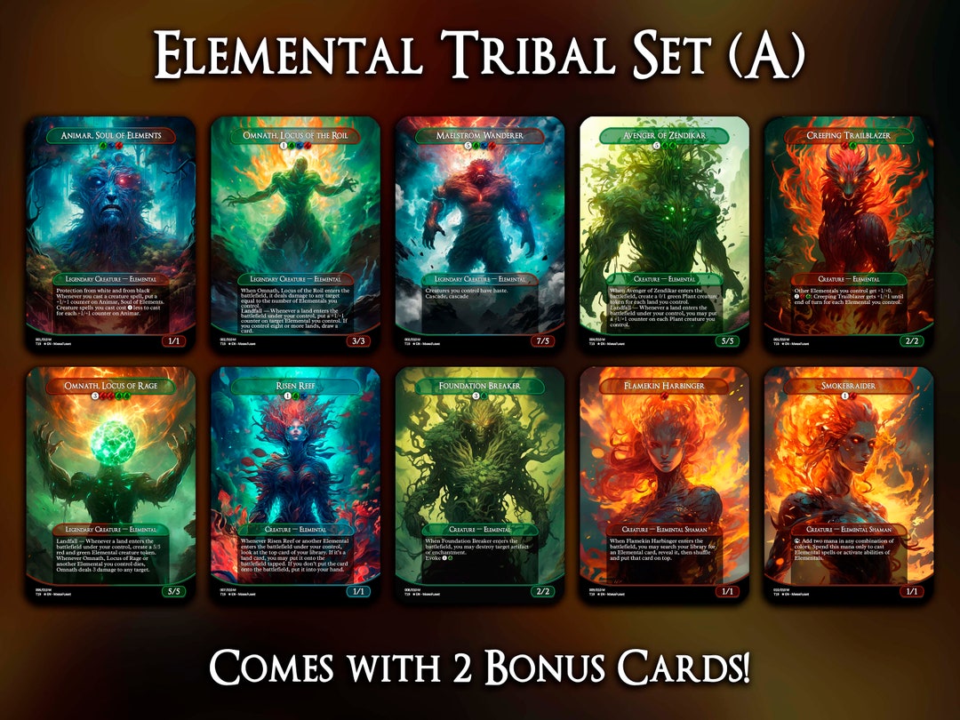 Elemental Tribal Set A 10 Cards Set Comes With 2 Bonus Cards MTG Proxy ...