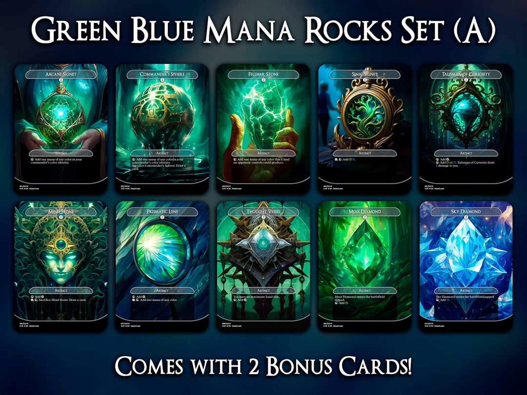 Green Blue Mana Rocks Set A 10 Cards Set Comes With 2 Bonus Cards MTG ...
