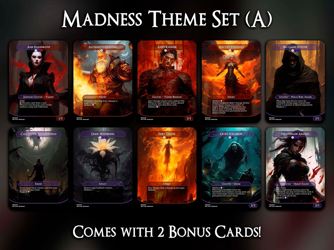 Madness Theme Set A 10 Cards Set Comes With 2 Bonus Cards MTG Proxy ...
