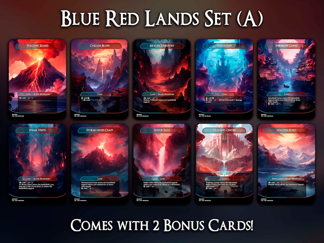 Blue Red Lands Set A 10 Cards Set Comes With 2 Bonus Cards MTG Proxy ...