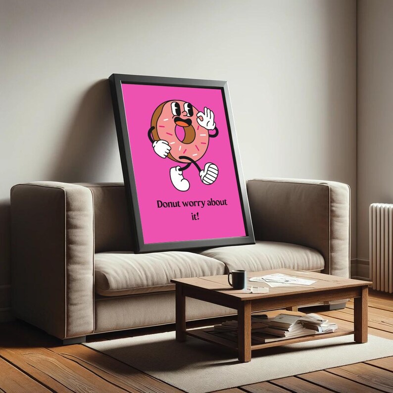 Donut Worry About It Poster | Digital Download | Funny Saying | Retro ...
