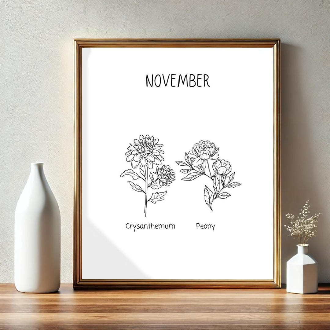 November Birth Flowers Poster | Digital Download | Chrysanthemum and ...