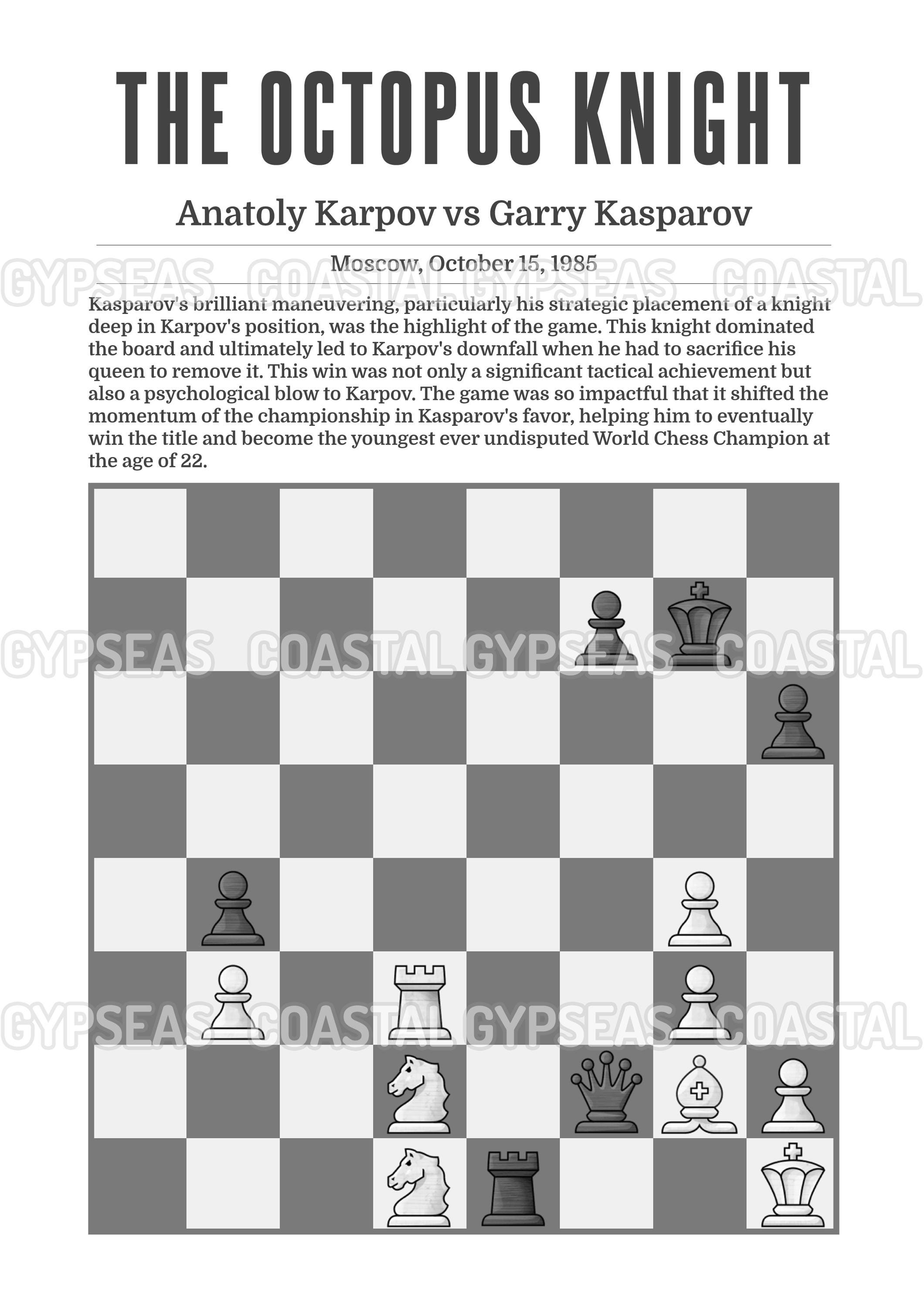 Kasparov's Octopus Knight | Garry Kasparov Vs Anatoly Karpov | Chess ...