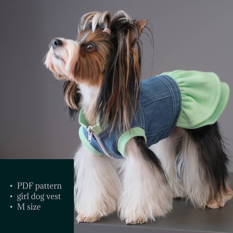 Girl Dog Vest Sewing Pattern M Easy DIY Tutorial for Small Dog Denim ...