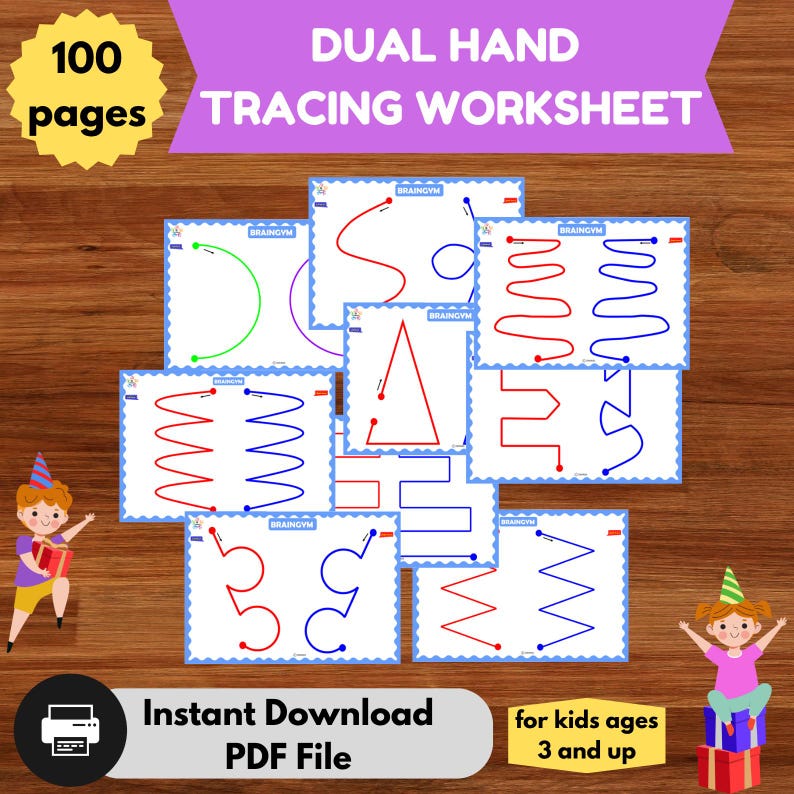 Dual Hand Tracing Worksheet (100 Pages) – Fine Motor Skills, Brain Gym ...
