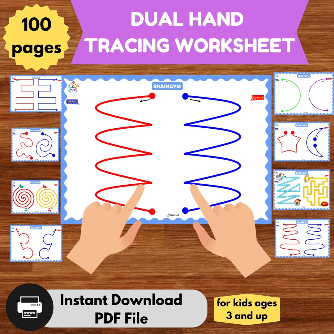 Dual Hand Tracing Worksheet (100 Pages) – Fine Motor Skills, Brain Gym ...