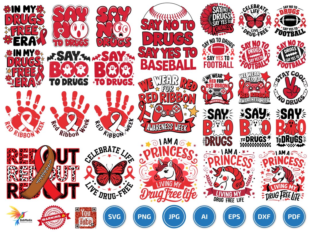 Red Ribbon Week SVG Png Bundle, Say No to Drugs, Drug-free, Anti Drug ...