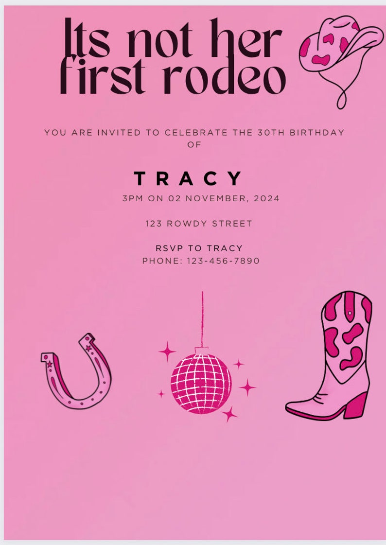 Rodeo, Cowgirl-themed Birthday Templet Invites. - Etsy