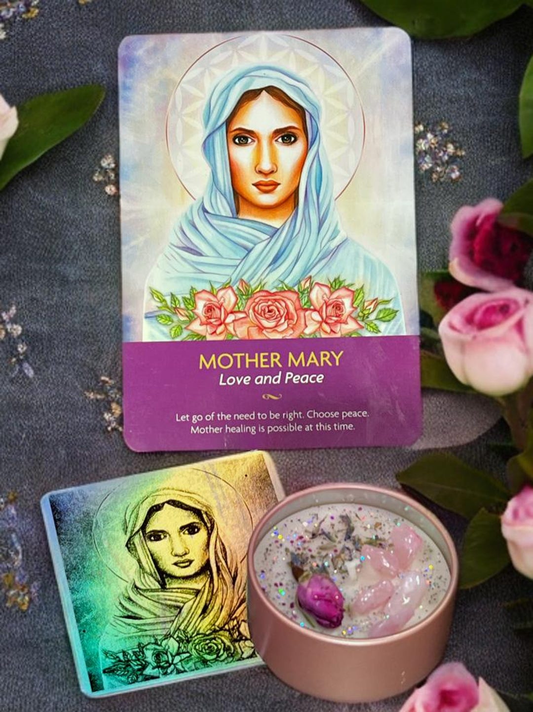 Miniture Mother Mary Candle and Collectable Oracle Card With Message - Etsy