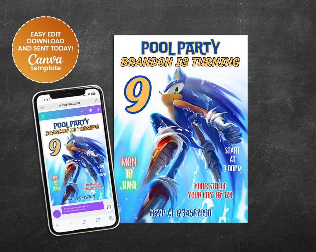 Sonic Pool Party Birthday Invitation Sonic Birthday Invitation DIGITAL ...