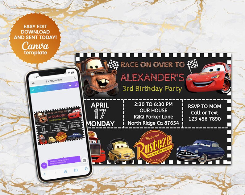 Cars Birthday Invitation Mcqueen Birthday Invite DIGITAL Editable ...