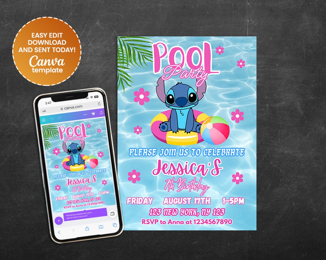 Stitch 626 Birthday Invitation Stitch Pool Party Party Invitation ...