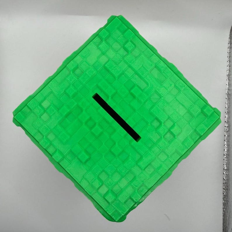 3D Printed Minecraft Style Grass Block Piggy Bank – Large Coin Box With ...