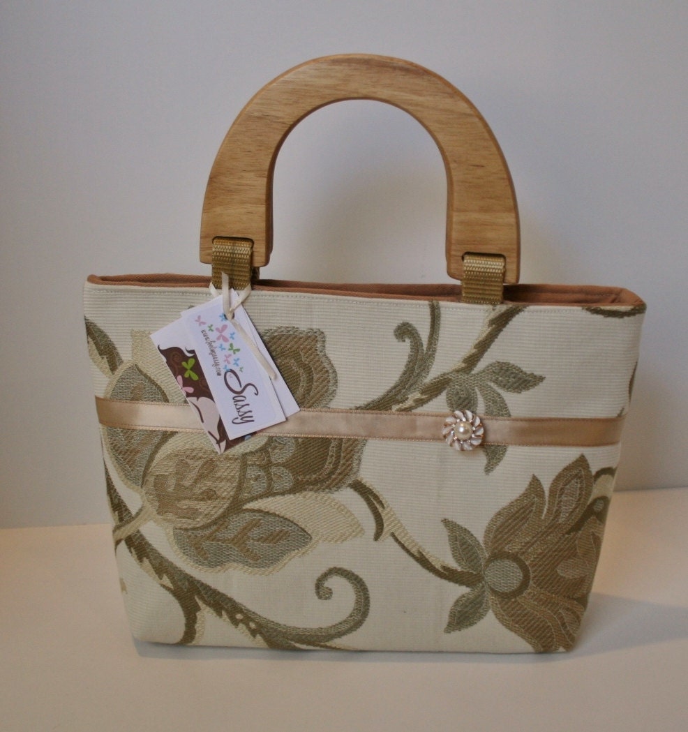 Cream Floral Fabric Handmade Handbag, Evening Bag, Handmade Fabric ...