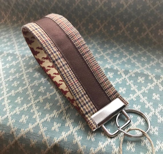 Brown Tweed Fabric Key Chain Wristloop Keychain Wristlet Key | Etsy