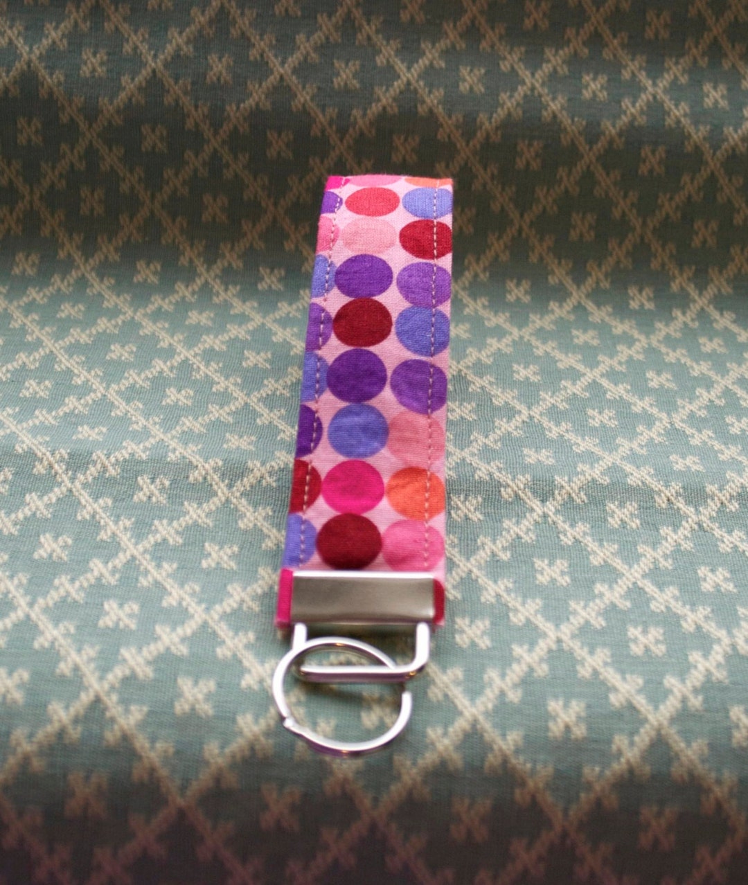 Pink Polka Dot Fabric Key Chain, Wristloop Keychain, Wristlet Key Chain ...