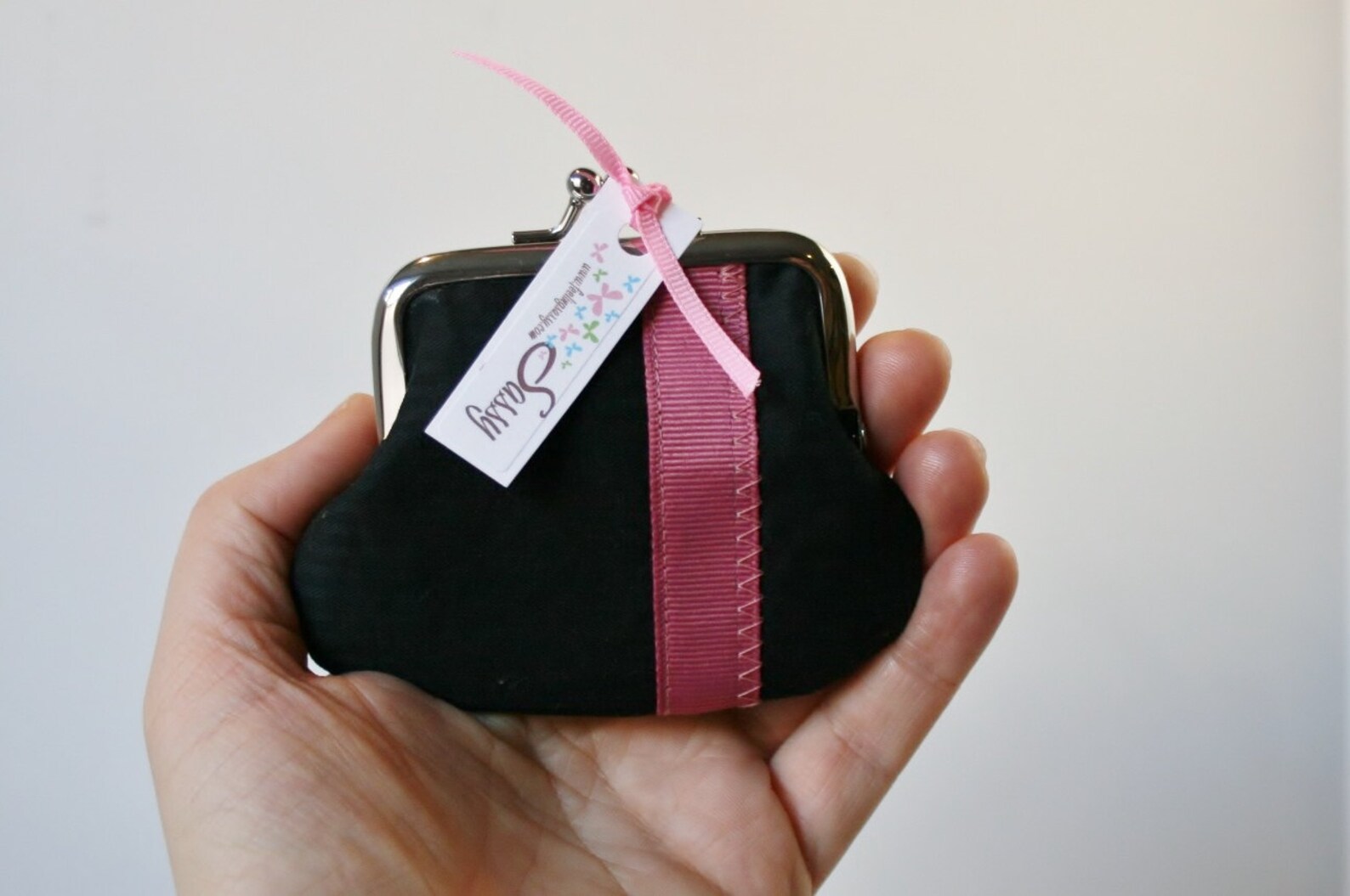 Black Fabric Metal Coin Purse, Coin Purse Silver Frame, Jewelry Bag ...