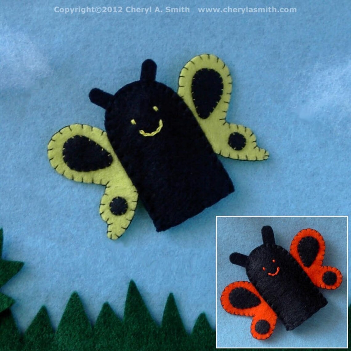 Butterfly Finger Puppet - Select Blue Yellow or Orange Butterfly Puppet ...