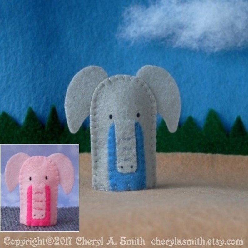 Elephant Finger Puppet - Grey or Pink - Elephant Puppet - Felt Animal ...