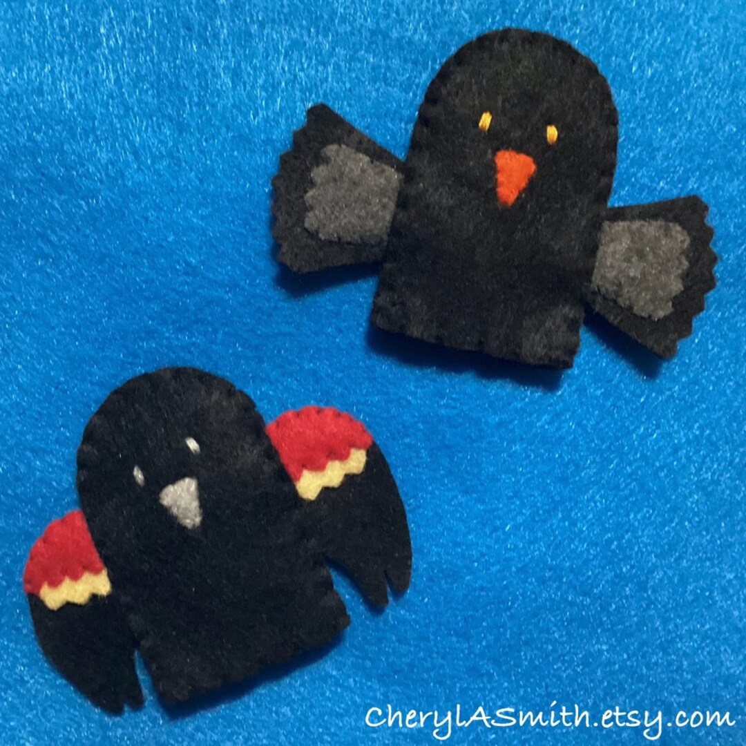 Blackbird Finger Puppet - Raven Puppet - Felt Finger Puppet Red Wing ...