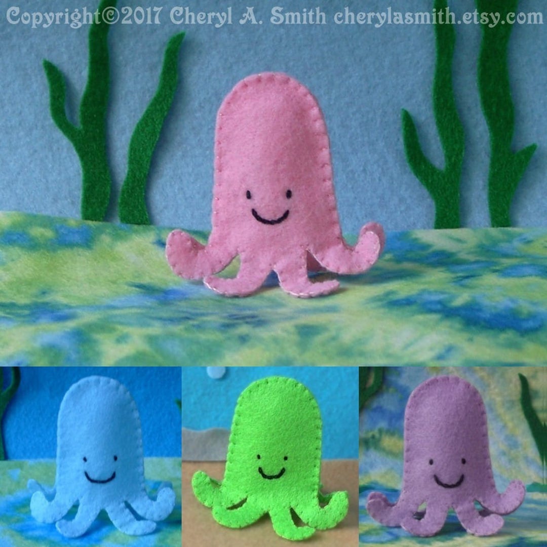 Octopus Finger Puppet - Select a Color - Pink Blue Green Purple Octopus ...