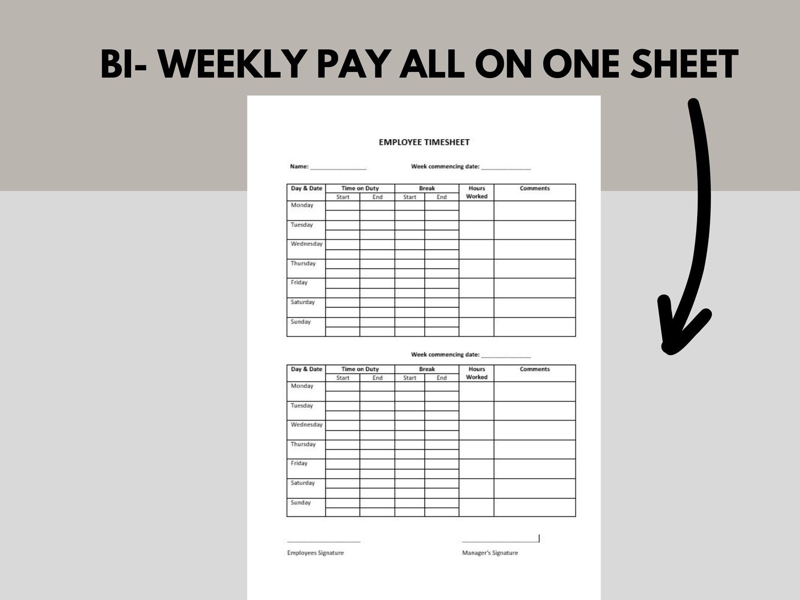 Employee Timesheet - Fillable, Printable & Editable Biweekly, Split ...