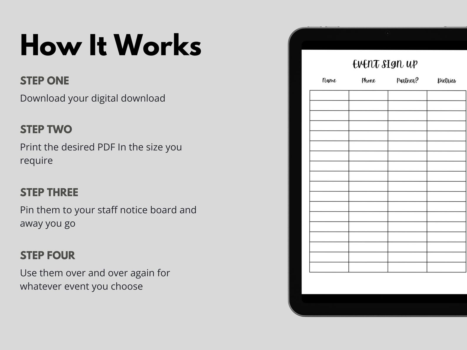 Minimalist Event Sign up Sheet - Printable Employee Sign up Template ...