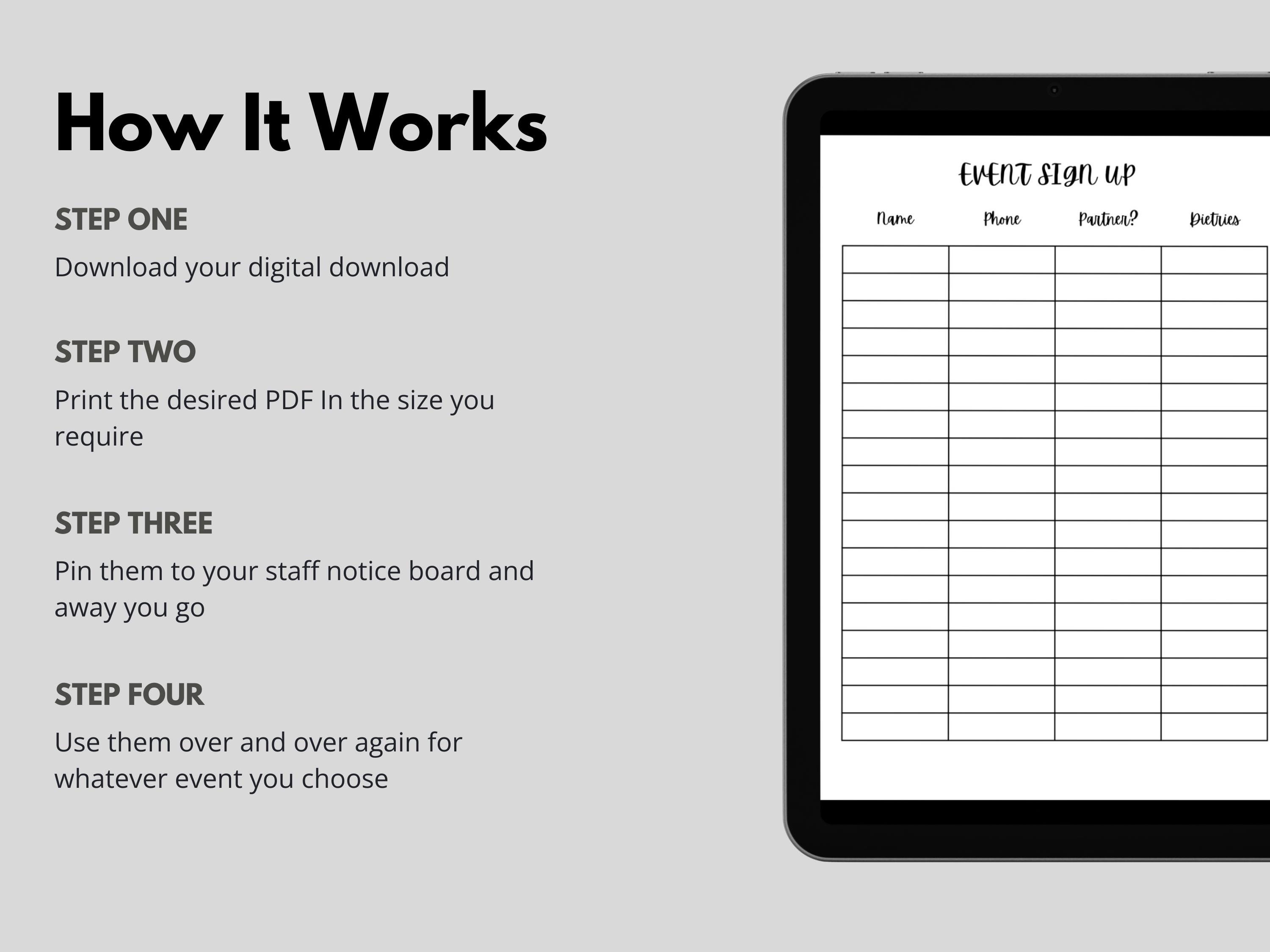 Minimalist Event Sign up Sheet - Printable Employee Sign up Template ...