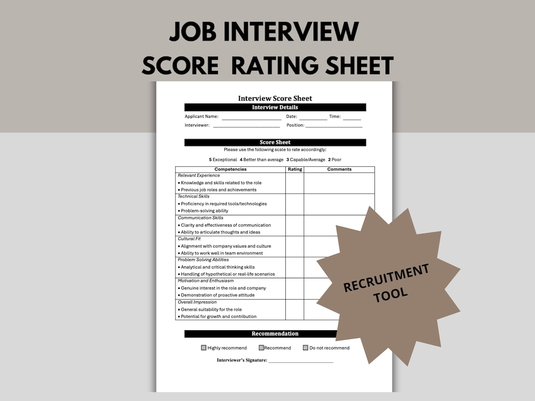 Job Interview Score Rating Sheet - Performance Evaluation Form - HR ...