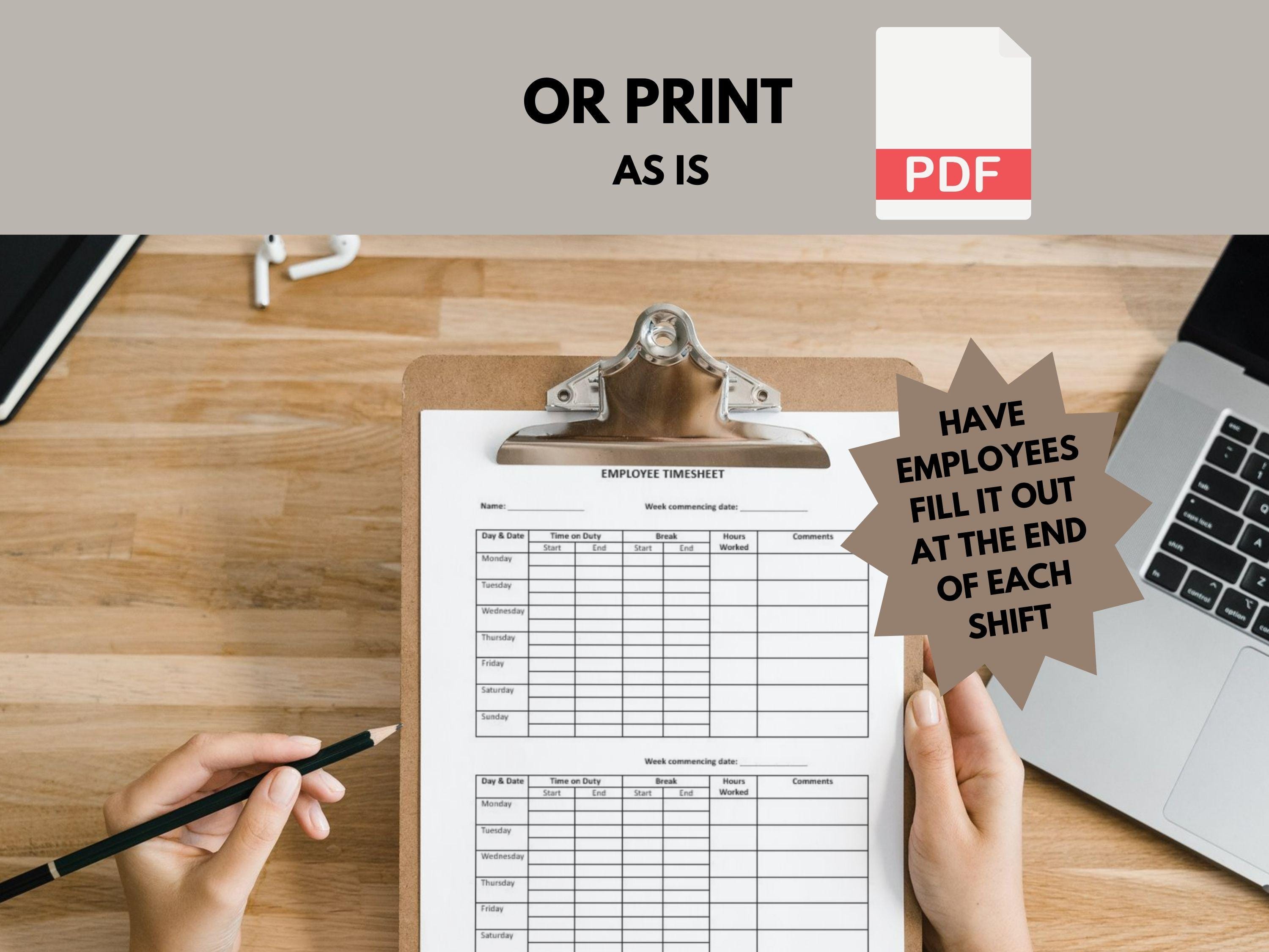 Employee Timesheet - Fillable, Printable & Editable Biweekly, Split ...