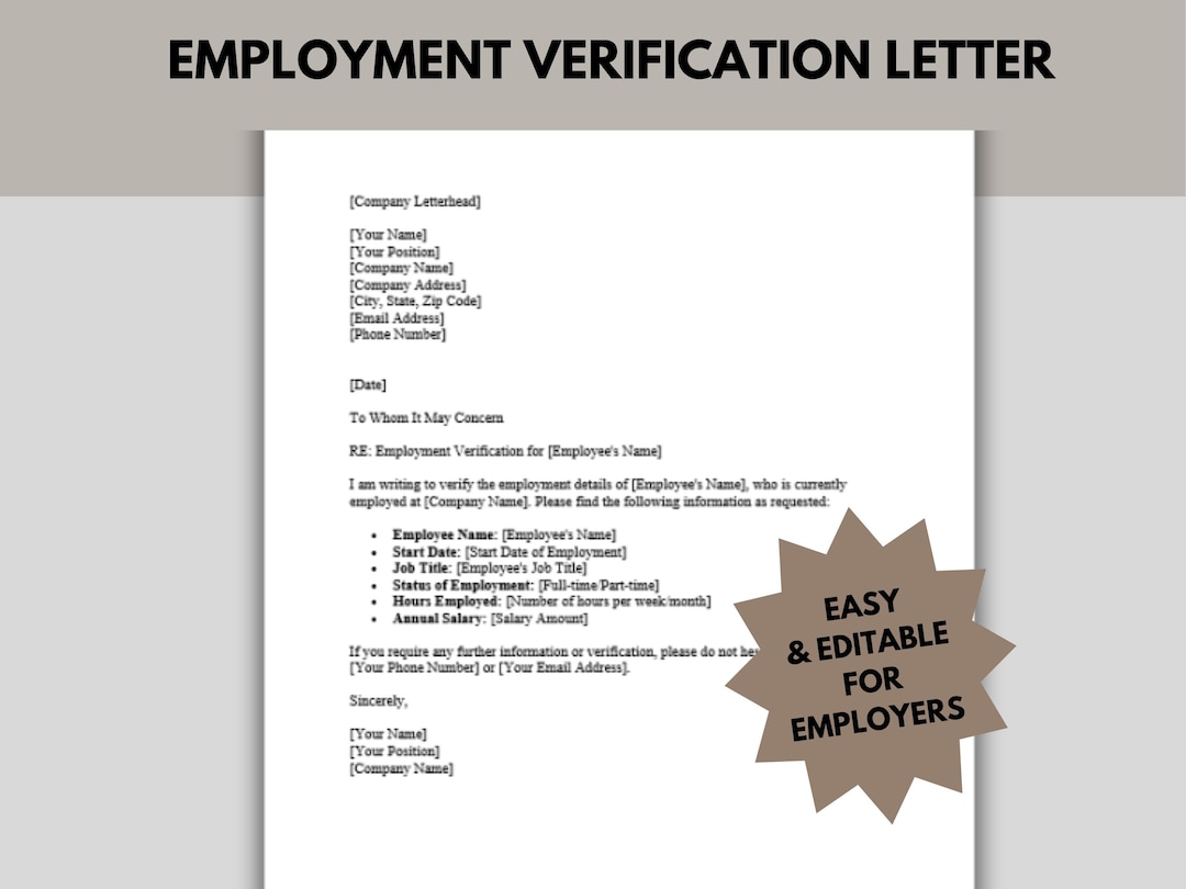 Employment Verification Letter Template, Editable Employer Template, HR ...